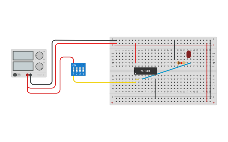 Circuit design NOT gate using NAND gate 7400 - Tinkercad