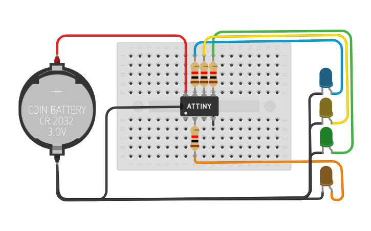 Circuit design ATTiny chenillard - Tinkercad