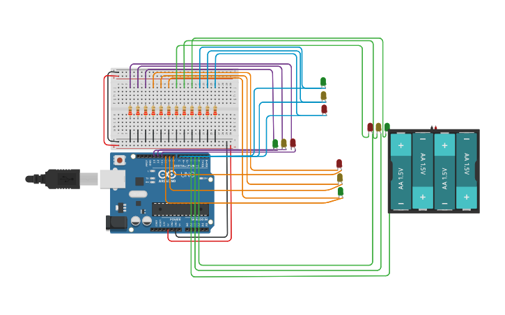 Circuit design 4 Semáforos, 4 Vías - Tinkercad