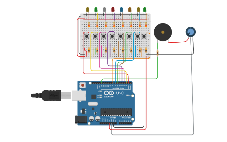 Circuit design Copy of piano en Arduino - Tinkercad