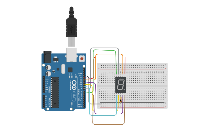 Circuit design USO DISPLAY A 7 SEGMENTOS | Tinkercad