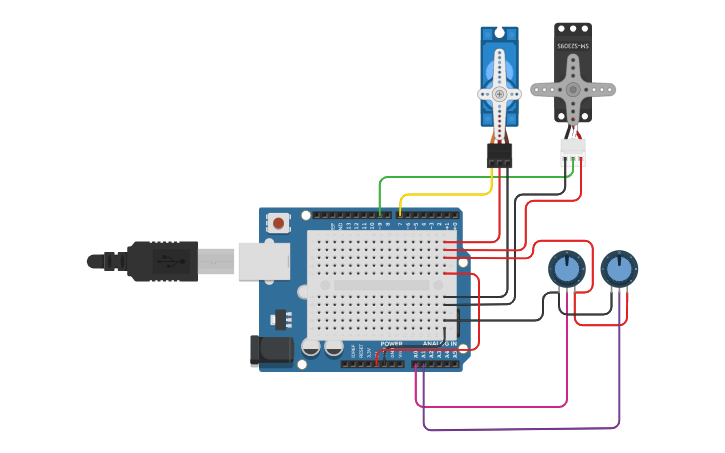Circuit design servo y potenciometro - Tinkercad