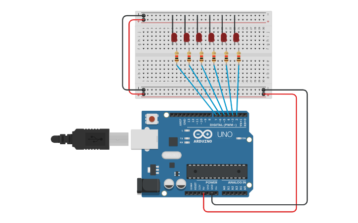 Circuit design Secuencia de LEDS | Tinkercad