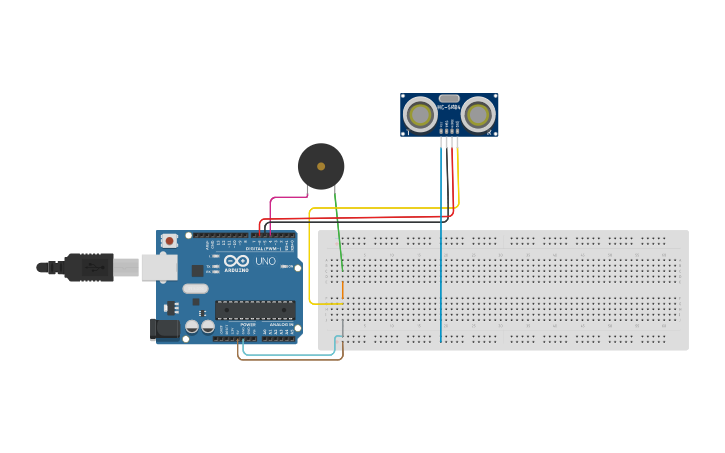 Circuit Design Sensor Ultrasonik Tinkercad