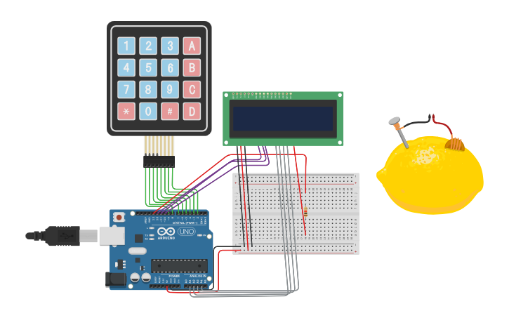 Circuit design Teclado 4x4 y Pantalla LCD - Tinkercad