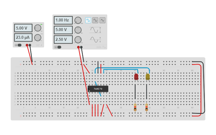 Circuit design 2 bit synchronous counter up | Tinkercad