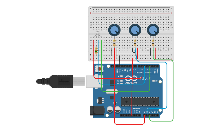 Circuit design Regulador de RGB - Tinkercad Circuit design Regulador de RGB - Tinkercad