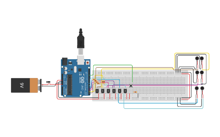 Circuit design Braille Alphabet - Tinkercad