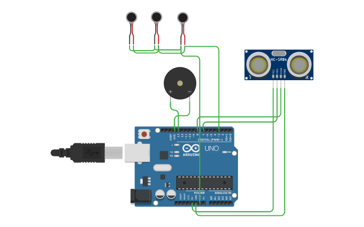 Circuit design Ultrasonic Sensor - Tinkercad