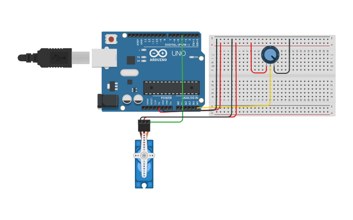 Circuit design Control Servo via Potensiometer - Tinkercad