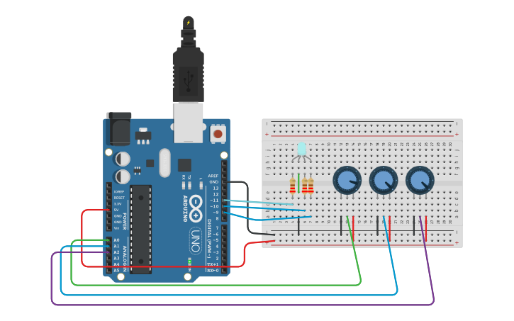 Circuit design LED RGB - Tinkercad