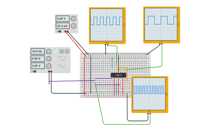 Circuit design Modulo 4 counter. - Tinkercad
