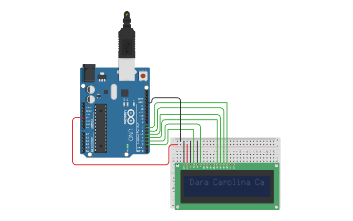 Circuit design Practica 7 pantalla lcd - Tinkercad