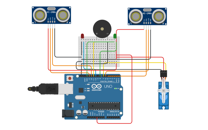 Circuit design Smart Dustbin - Tinkercad