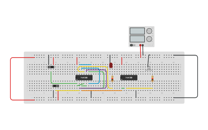 Circuit design half adder using nand gate - Tinkercad