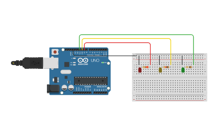Circuit design Semáforo con led y arduino | Tinkercad