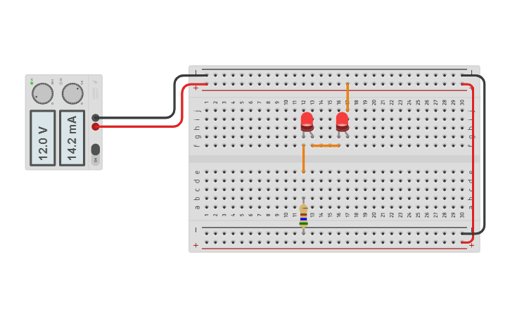 Circuit design Dos leds en serie - Tinkercad