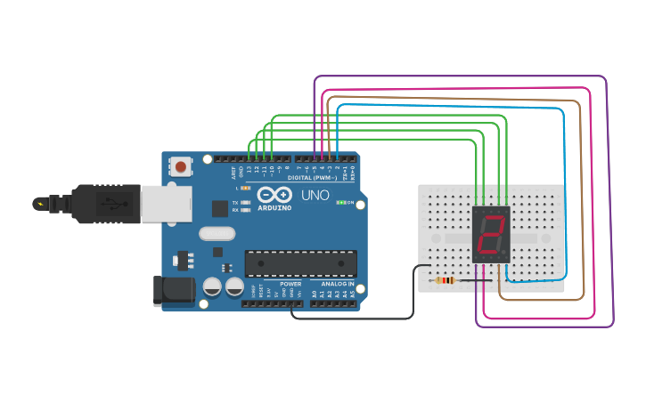 Circuit design Ex - 2.1 7 Segment LED - Tinkercad