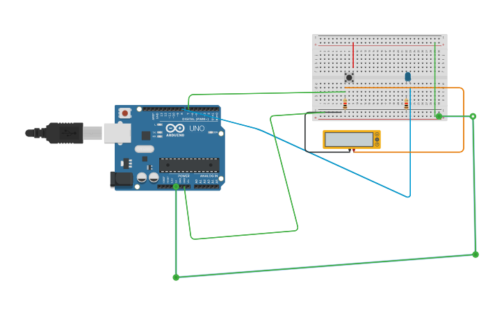 Circuit design pulsador con led | Tinkercad