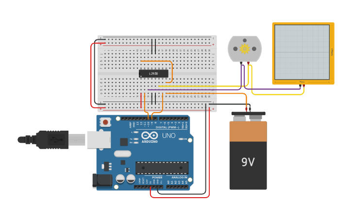 Circuit design DC motor control - H bridge - Serial Port - Tinkercad