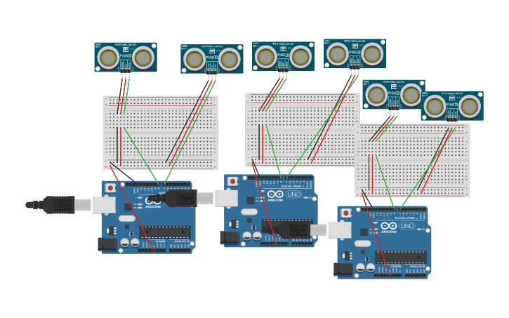 Circuit design cctv example - 2 ultrasonic sensors | Tinkercad