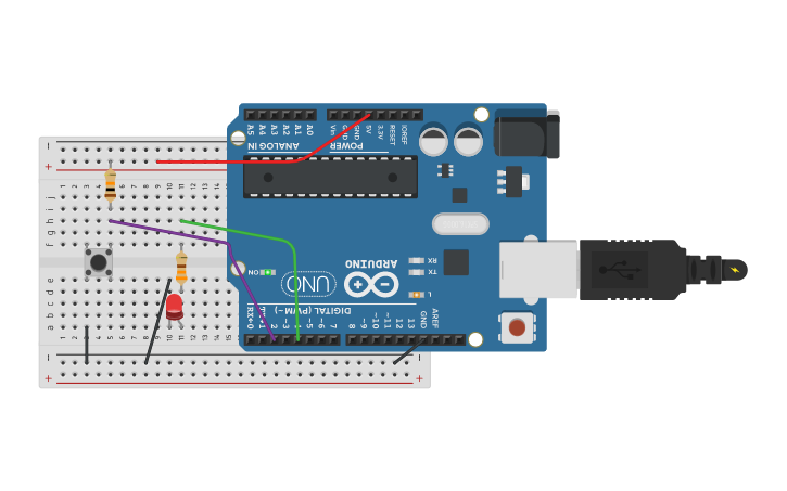 Circuit design Botão In - Led Out - Tinkercad