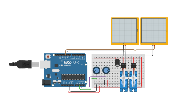 Circuit design Grua 2 servos - Tinkercad