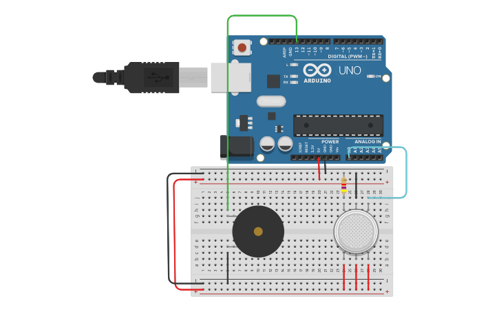 Circuit design Alarma de gas con arduino | Tinkercad