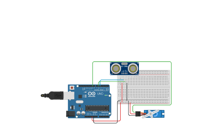 Circuit design Montagem de um projecto com sensor HC-SR04 e motor Servo | Tinkercad