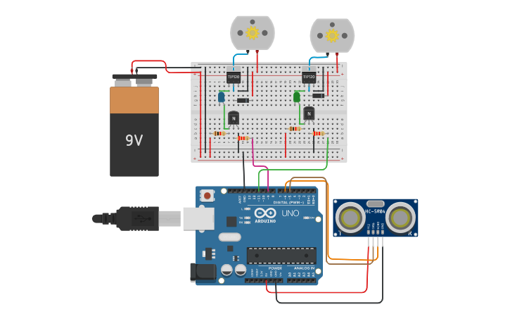 Circuit design Robot Evasor de Obstaculos - Tinkercad
