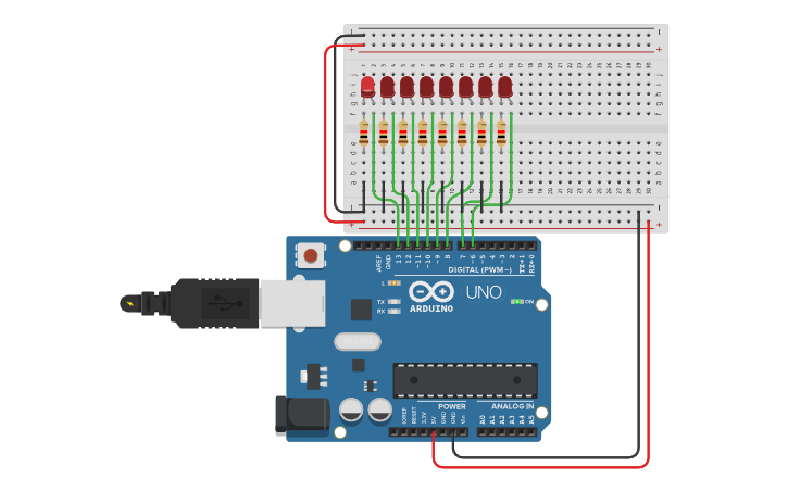 Circuit Design 8 Leds Tinkercad