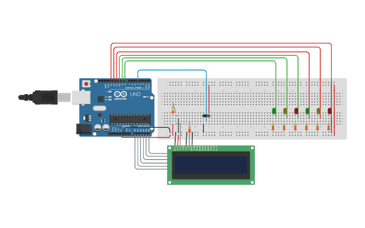 Circuit design Traffic Lights - LCD - Tinkercad