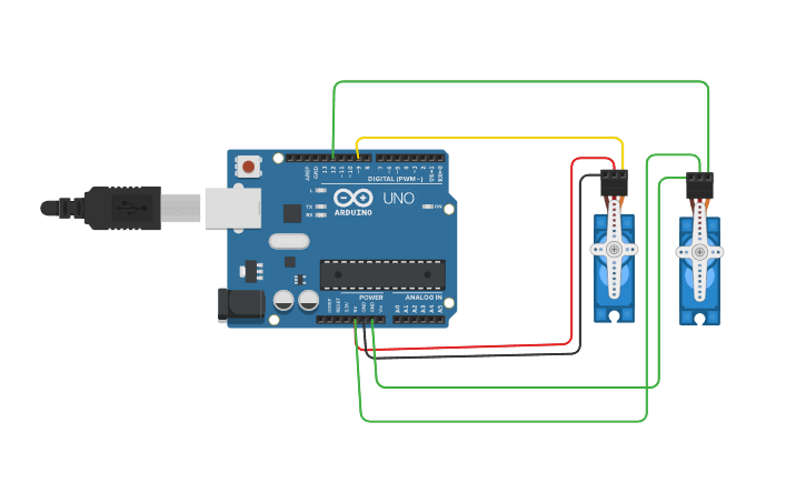 Circuit design 2 servo movimiento 180º invertido funcion map - Tinkercad