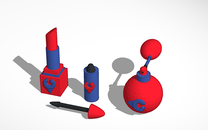 3D design Perfume, mascara, lipstick kit - Tinkercad
