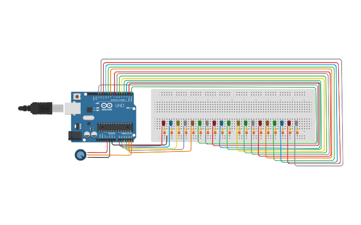 Circuit design 20 random led lights - Tinkercad