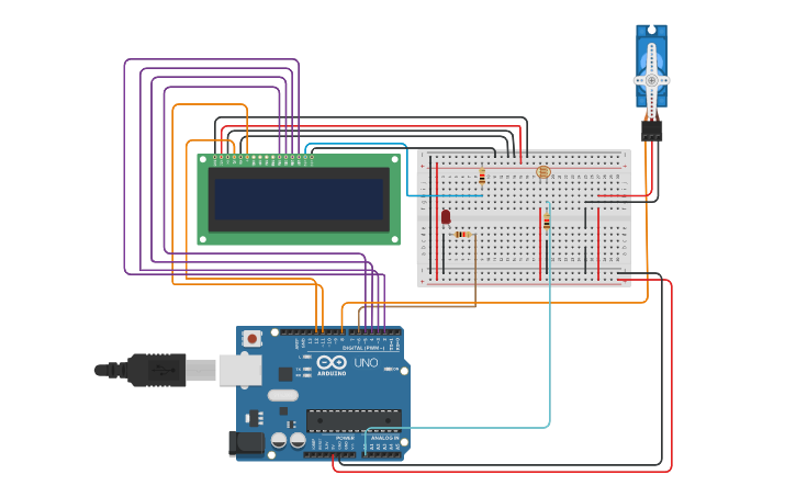 Circuit design lcd+servo+photoresistor+diode_vityk - Tinkercad