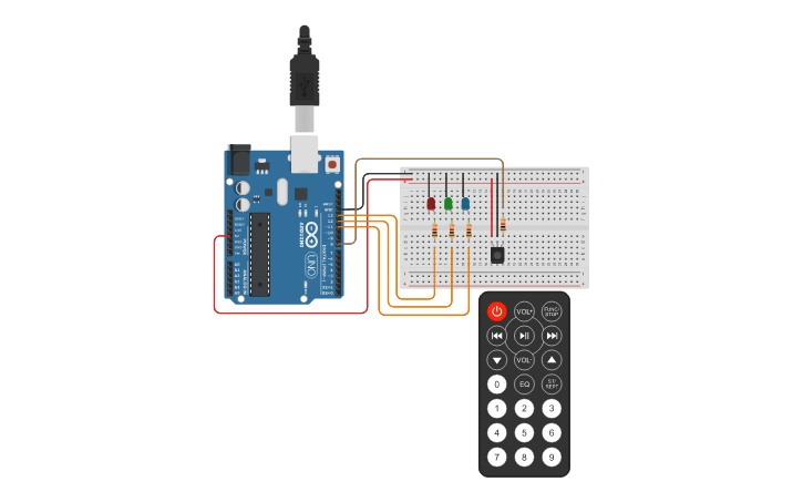 Circuit design control de 3 LED - Tinkercad