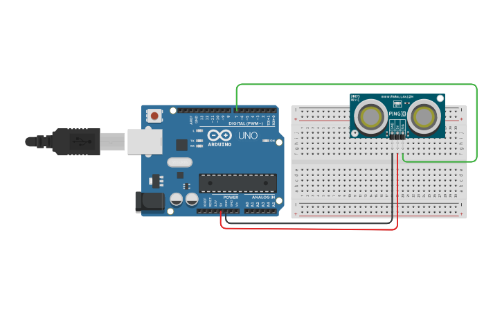 Circuit Design Sensor Ultrasonik Tinkercad