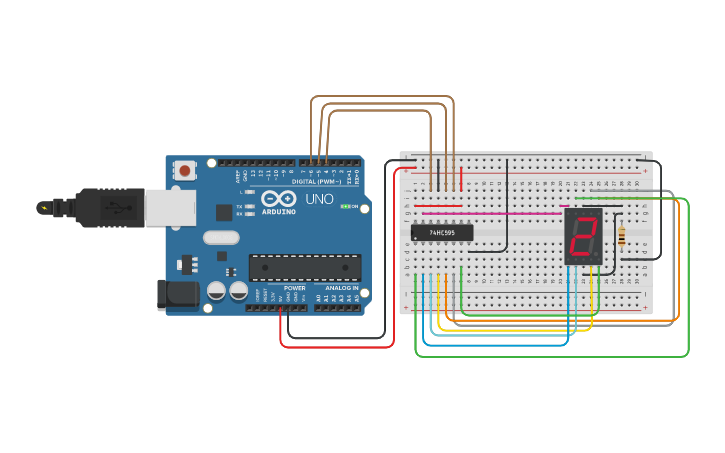 Circuit design 7 Segment Display Shift Register - Tinkercad
