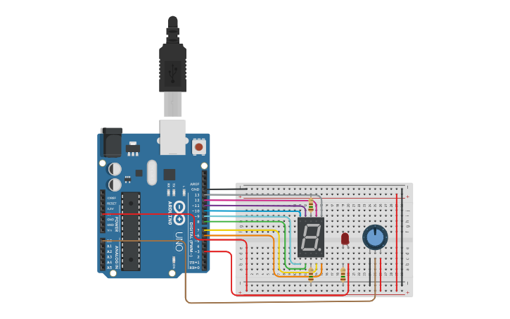 Circuit design Seven Segment Dial/LED - Tinkercad