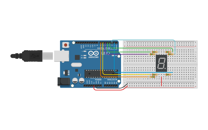 Circuit design 7 segments Display - Tinkercad