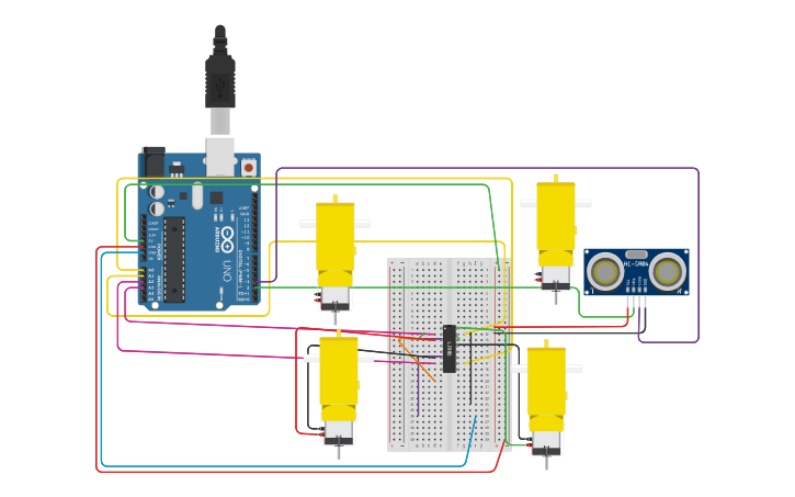 Circuit design Sumo Bot INTENTO 1 - Tinkercad