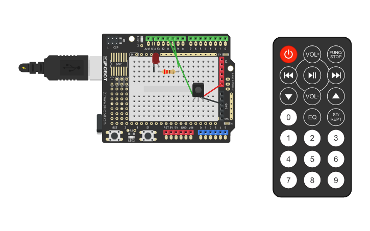Circuit design IR controlled LED | Tinkercad