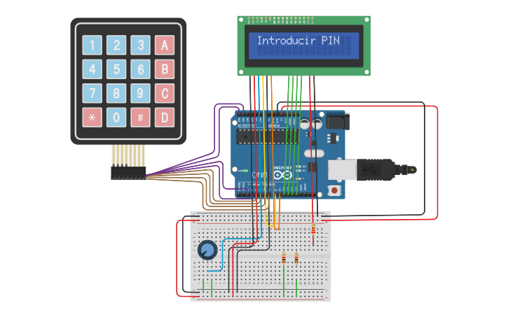 Circuit design Sistema de seguridad LCD y Keypad - Tinkercad
