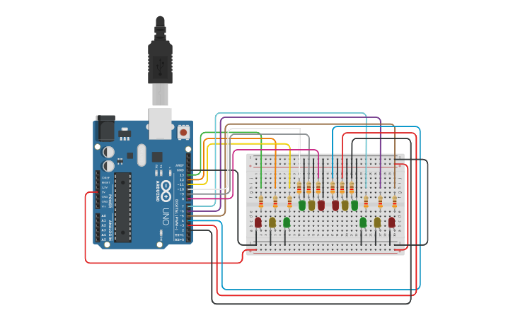Circuit Design Semáforo Arduino Tinkercad