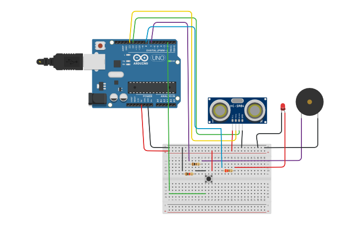 Circuit Design New Distance Sensor With Buzzer Alarm Tinkercad