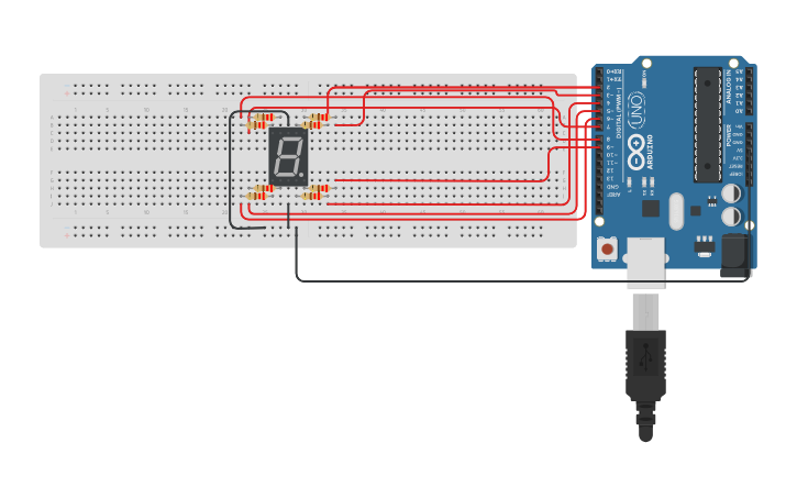 Circuit design Seven Segment Display - Tinkercad