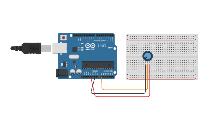 Circuit design Analogic input, serial output - Tinkercad