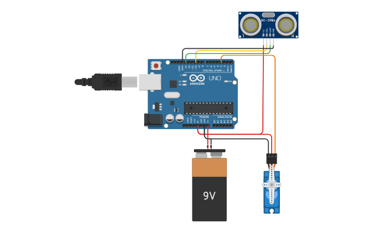 Circuit design Contactless Dustbin circuit - Tinkercad