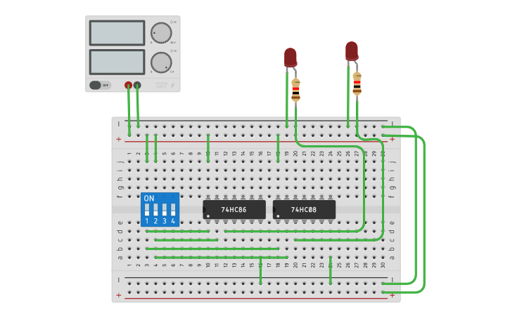 Circuit design HALF ADDER - USING BASIC GATES | Tinkercad